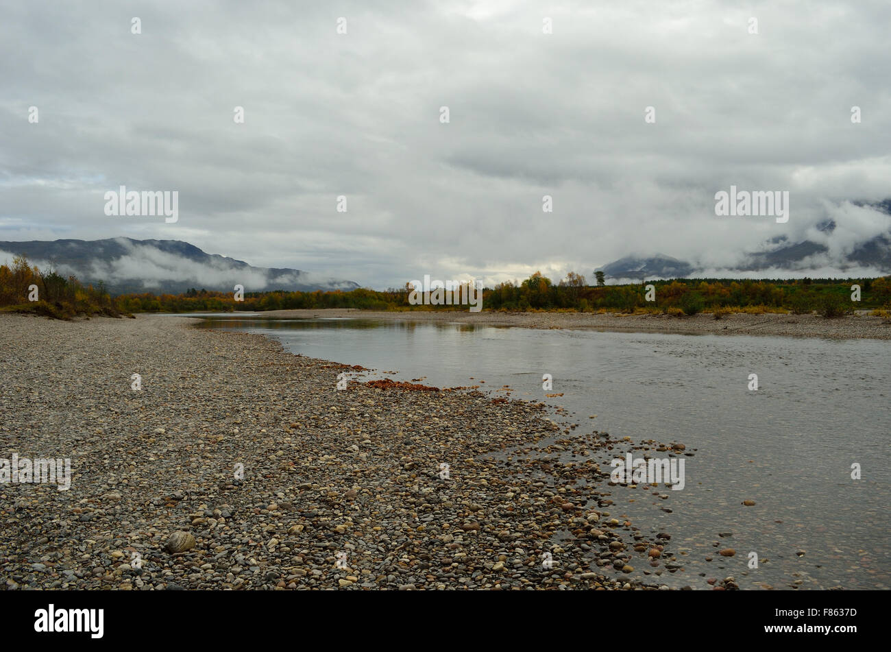 colourful autumn landscape with river flow Stock Photo - Alamy