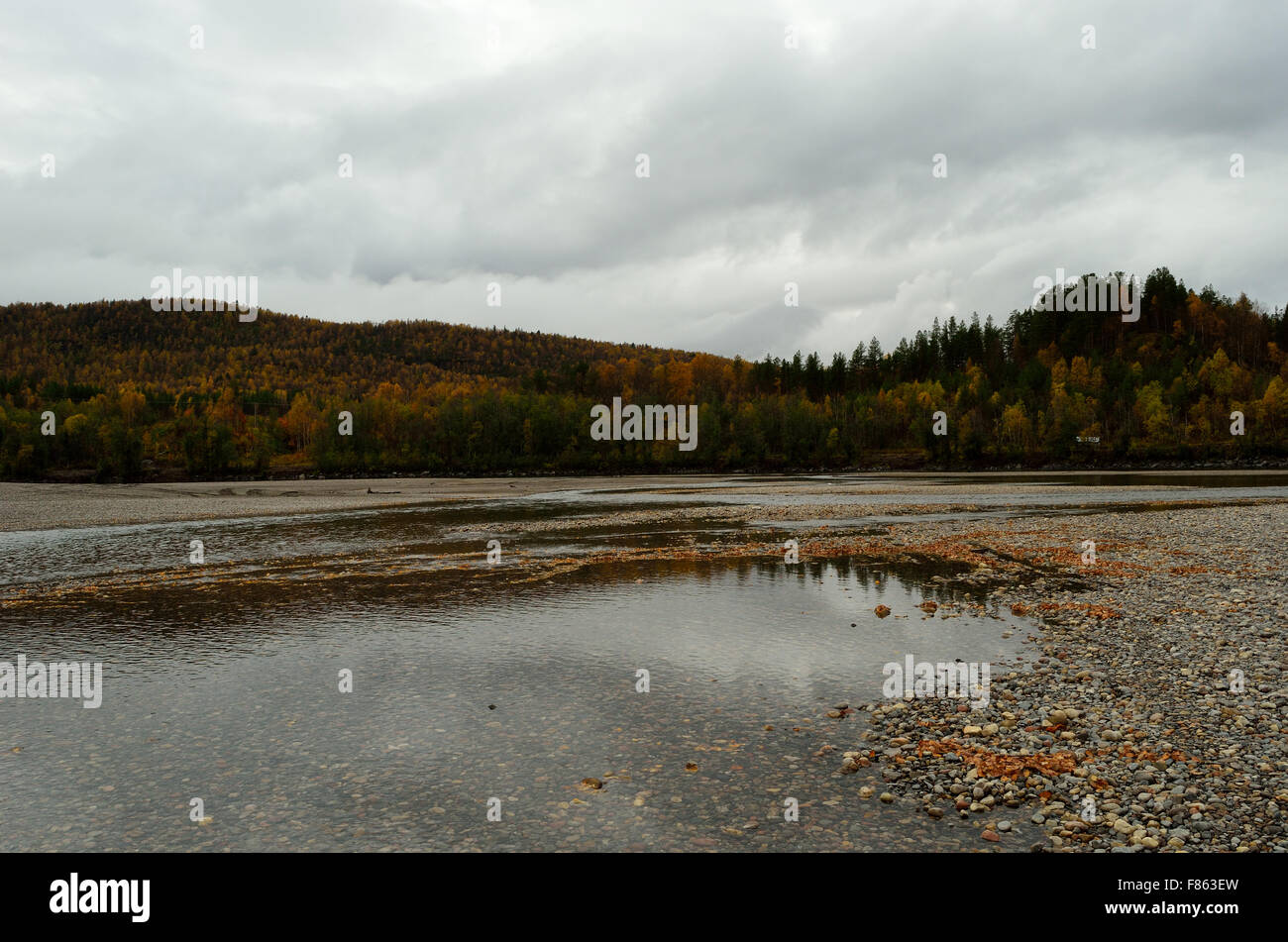 colourful autumn landscape with river flow Stock Photo - Alamy