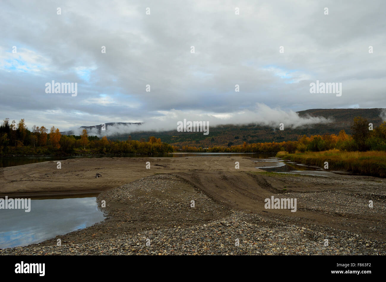 colourful autumn landscape with river flow Stock Photo - Alamy