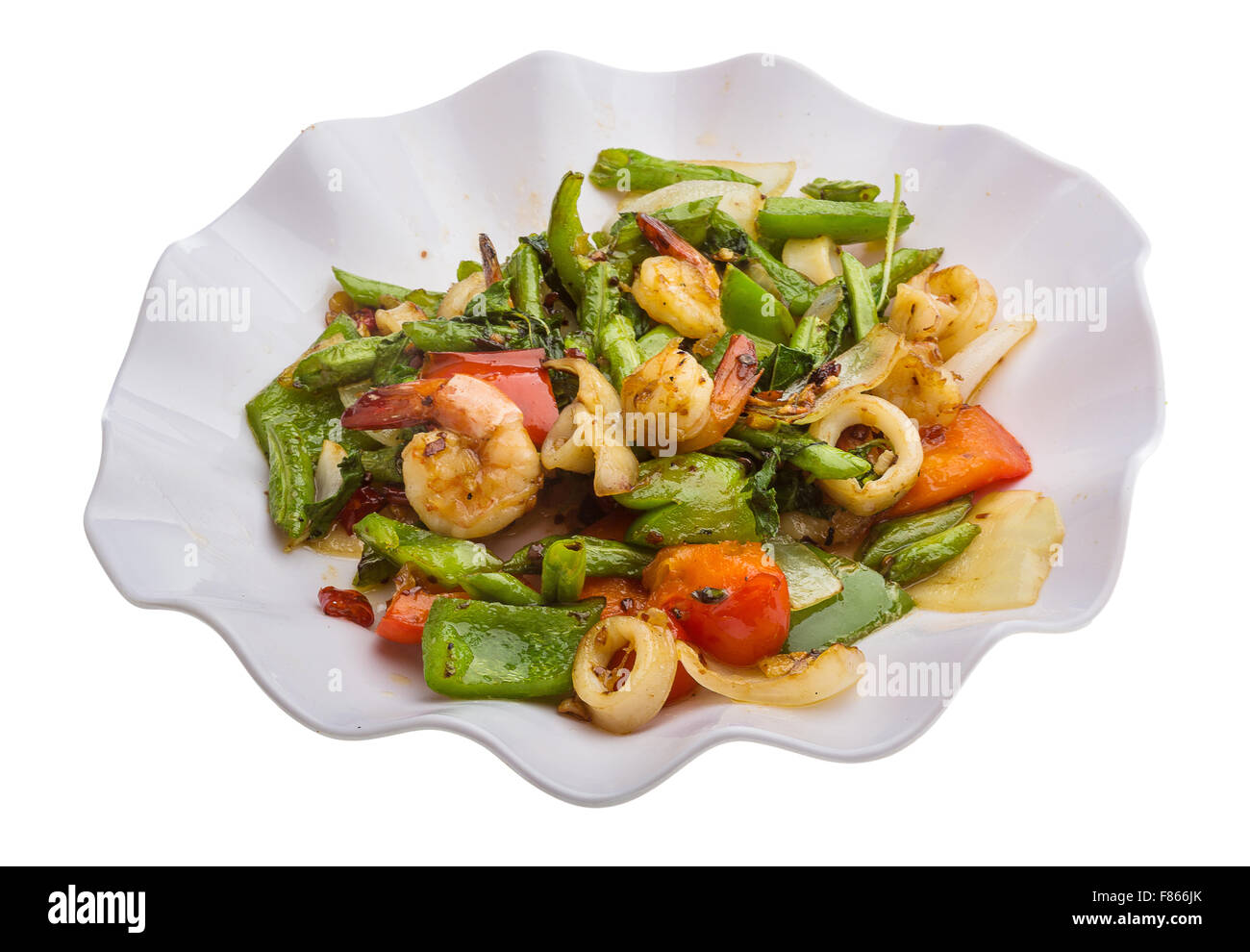 Seafood with vegetables - shrimps and calamari Stock Photo - Alamy
