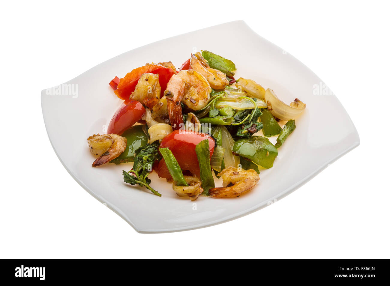 Seafood with vegetables - shrimps and calamari Stock Photo - Alamy