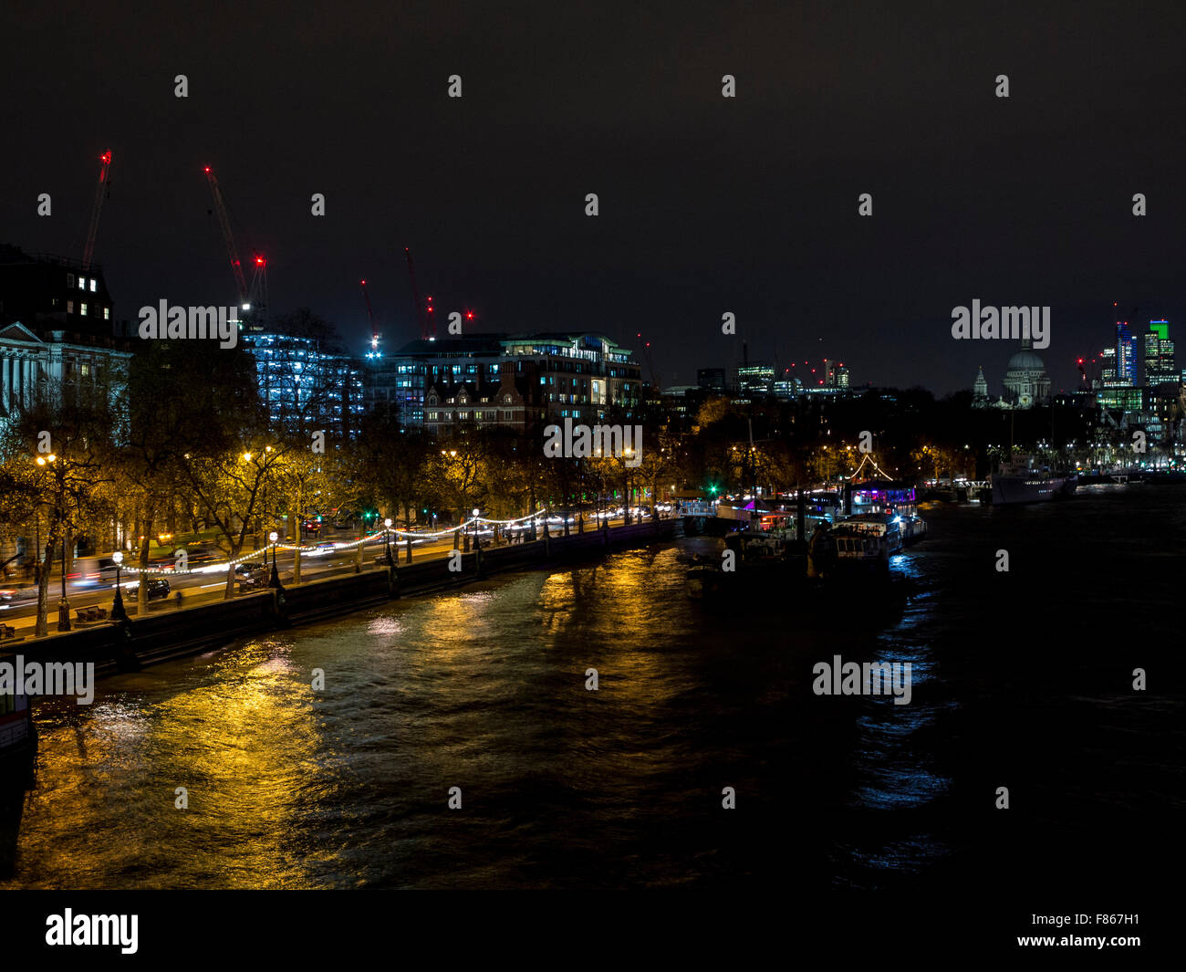 London River Thames embankment at night Stock Photo - Alamy