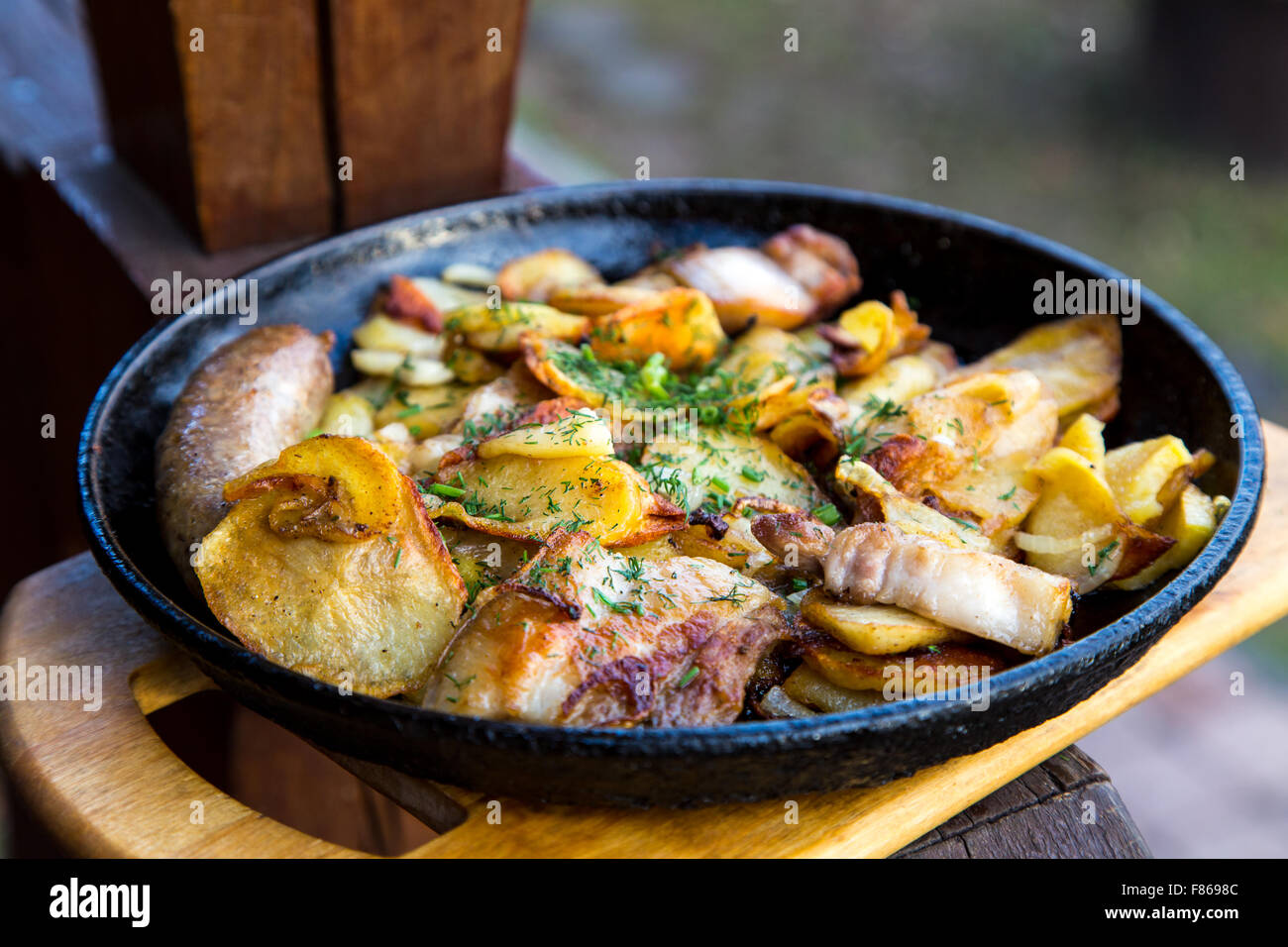 rustic lunch with potato and bacon Stock Photo - Alamy