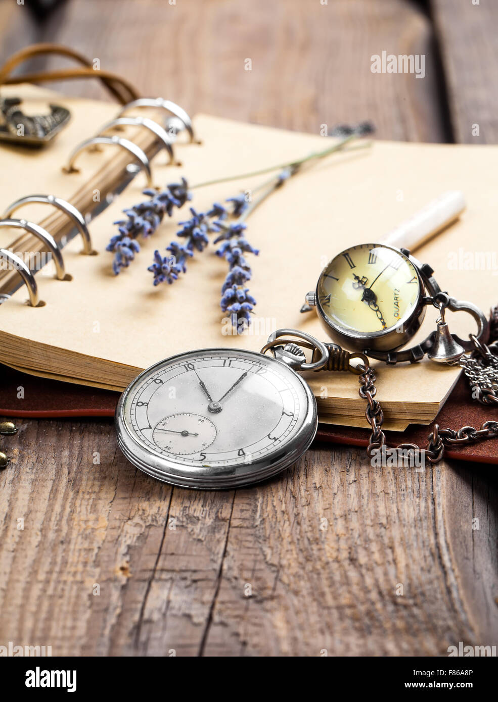 Vintage grunge still life with pocket watch from above Stock Photo - Alamy