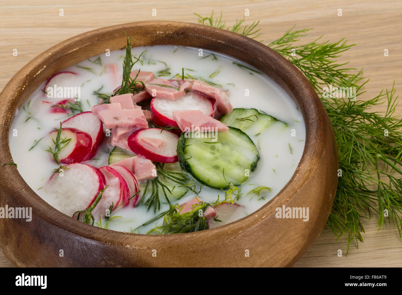 Traditional Russian cold soup - Okroshka Stock Photo - Alamy