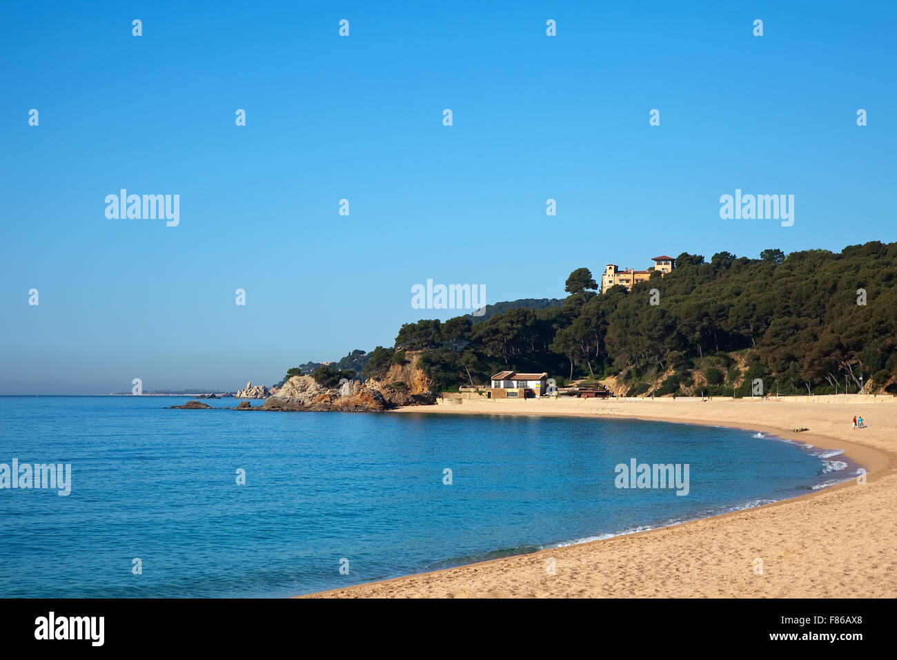 Sand beach in Calella town. Costa Brava, Spain Stock Photo - Alamy