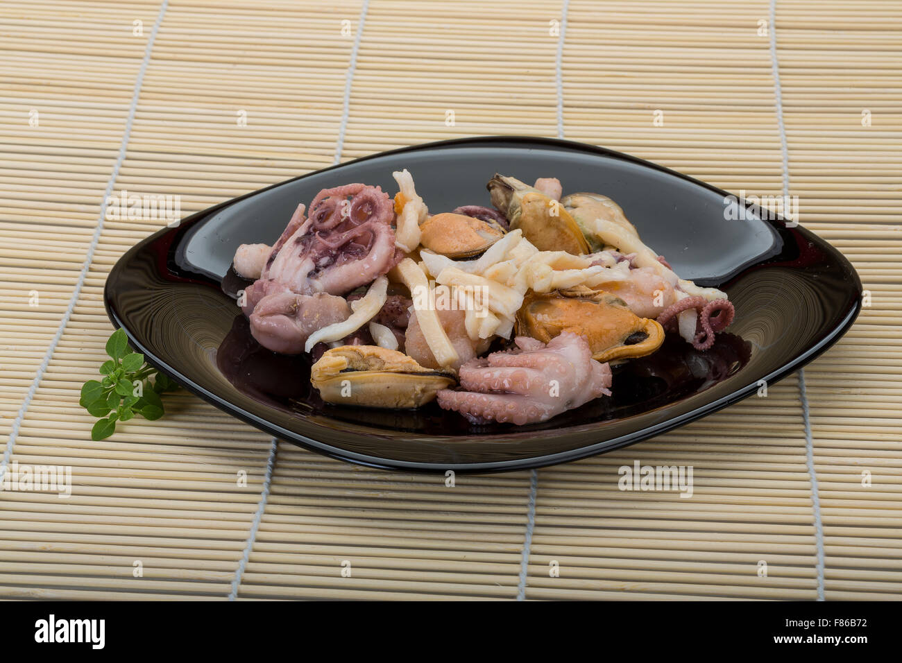 Seafood cocktail with octopus, shrimp, calamari and mussel Stock Photo ...