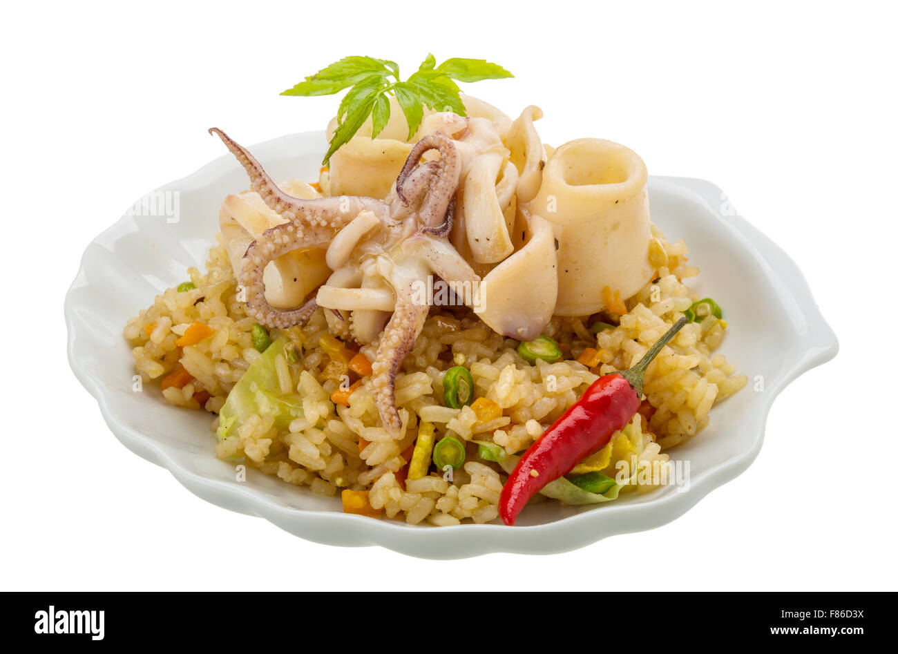 Fried rice with calamari - asian food Stock Photo - Alamy