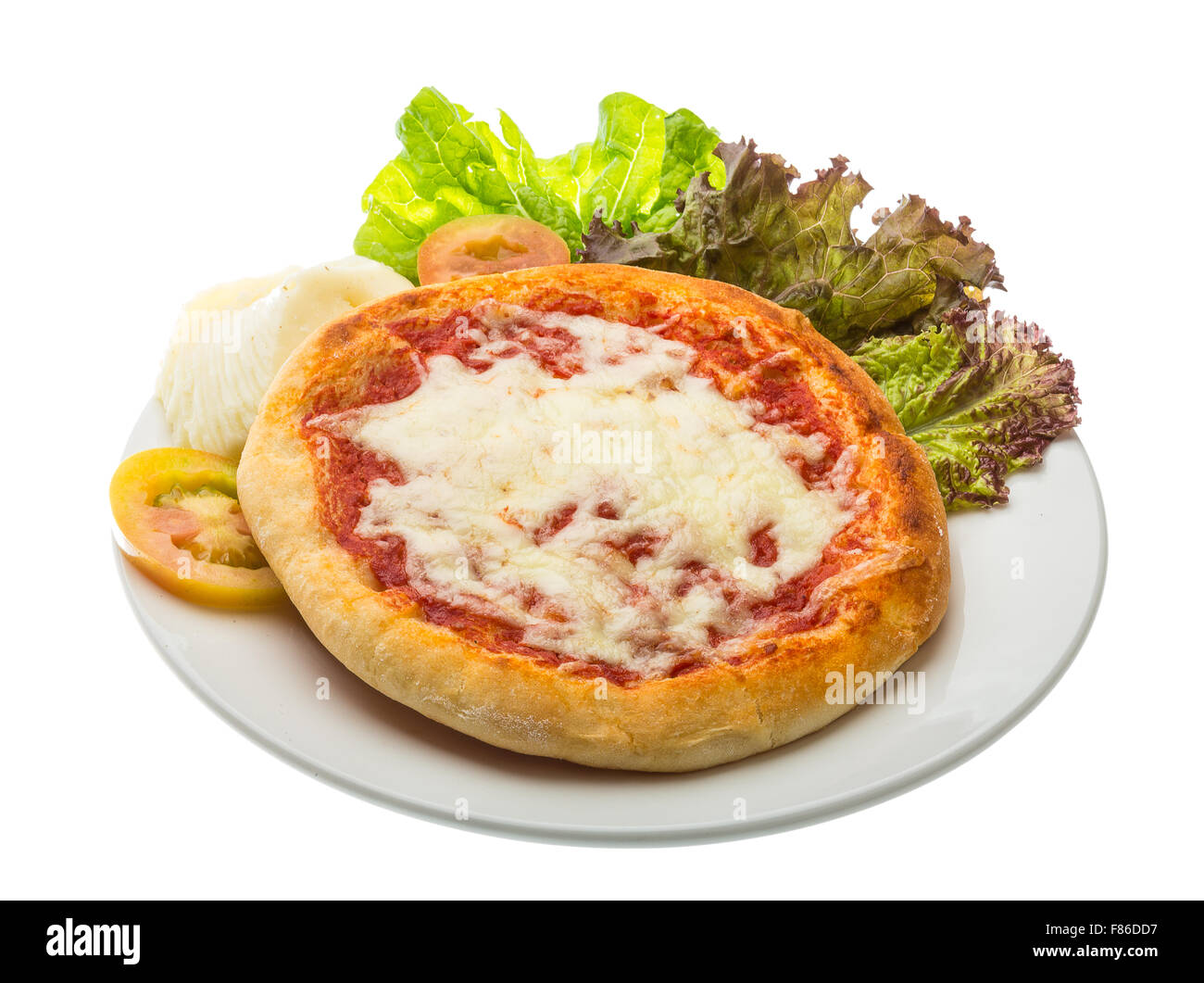 Round pizza with tomato and cheese Stock Photo - Alamy