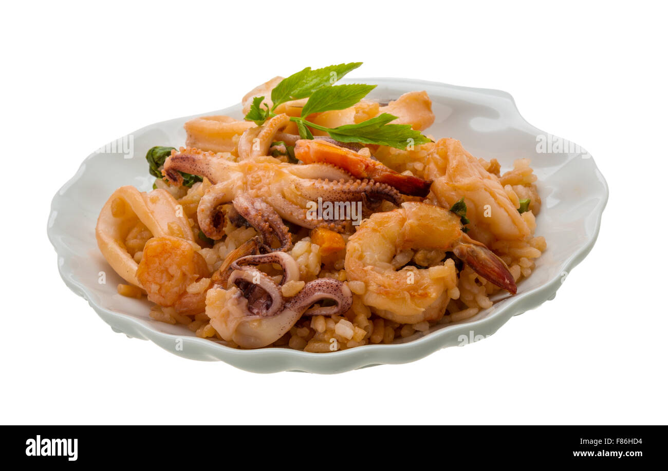 Rice with seafood isolated on white Stock Photo - Alamy