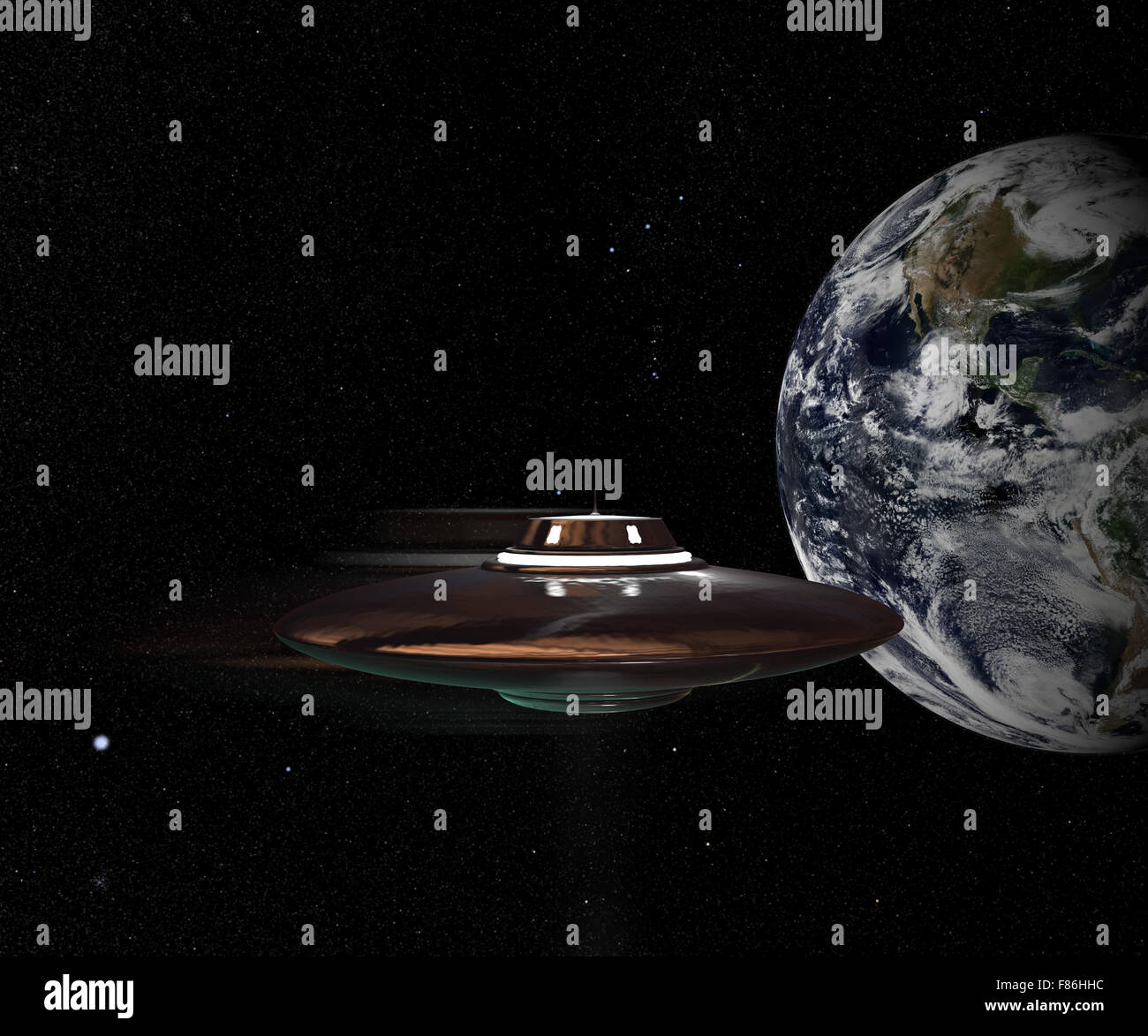 unidentified flying object flying in space Stock Photo - Alamy