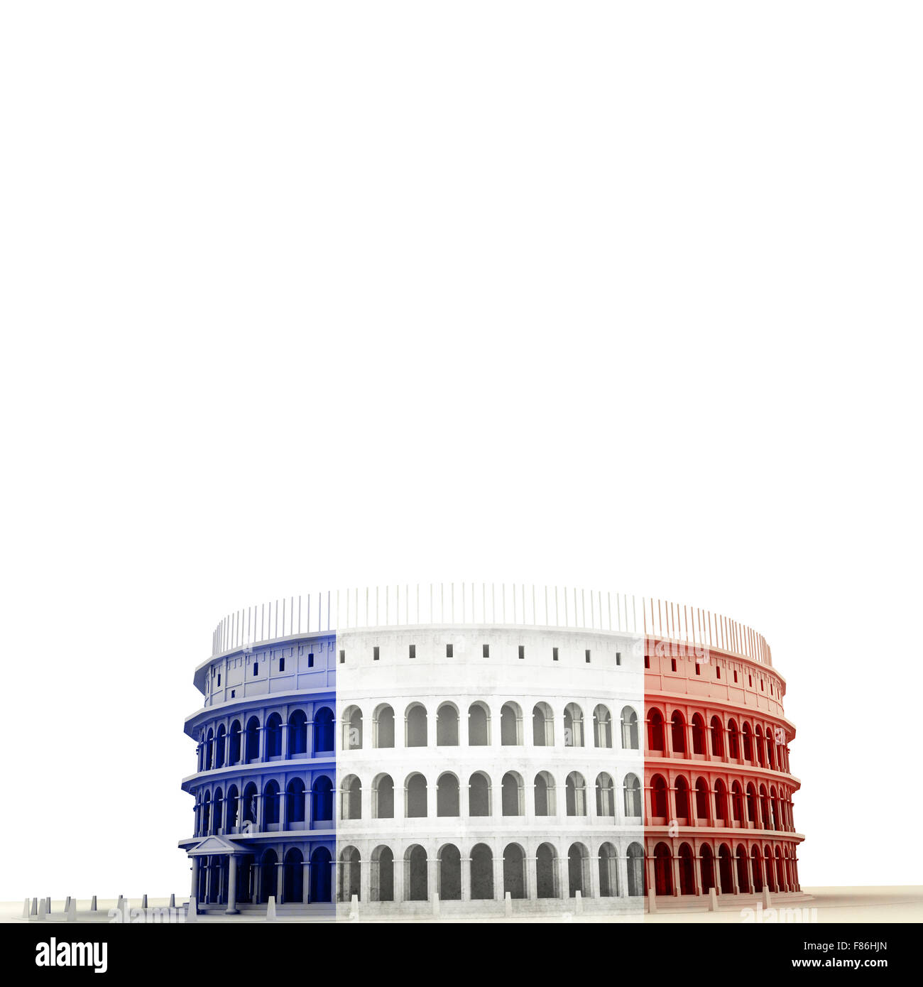 Colosseum painted with French colors isolated on white background Stock ...