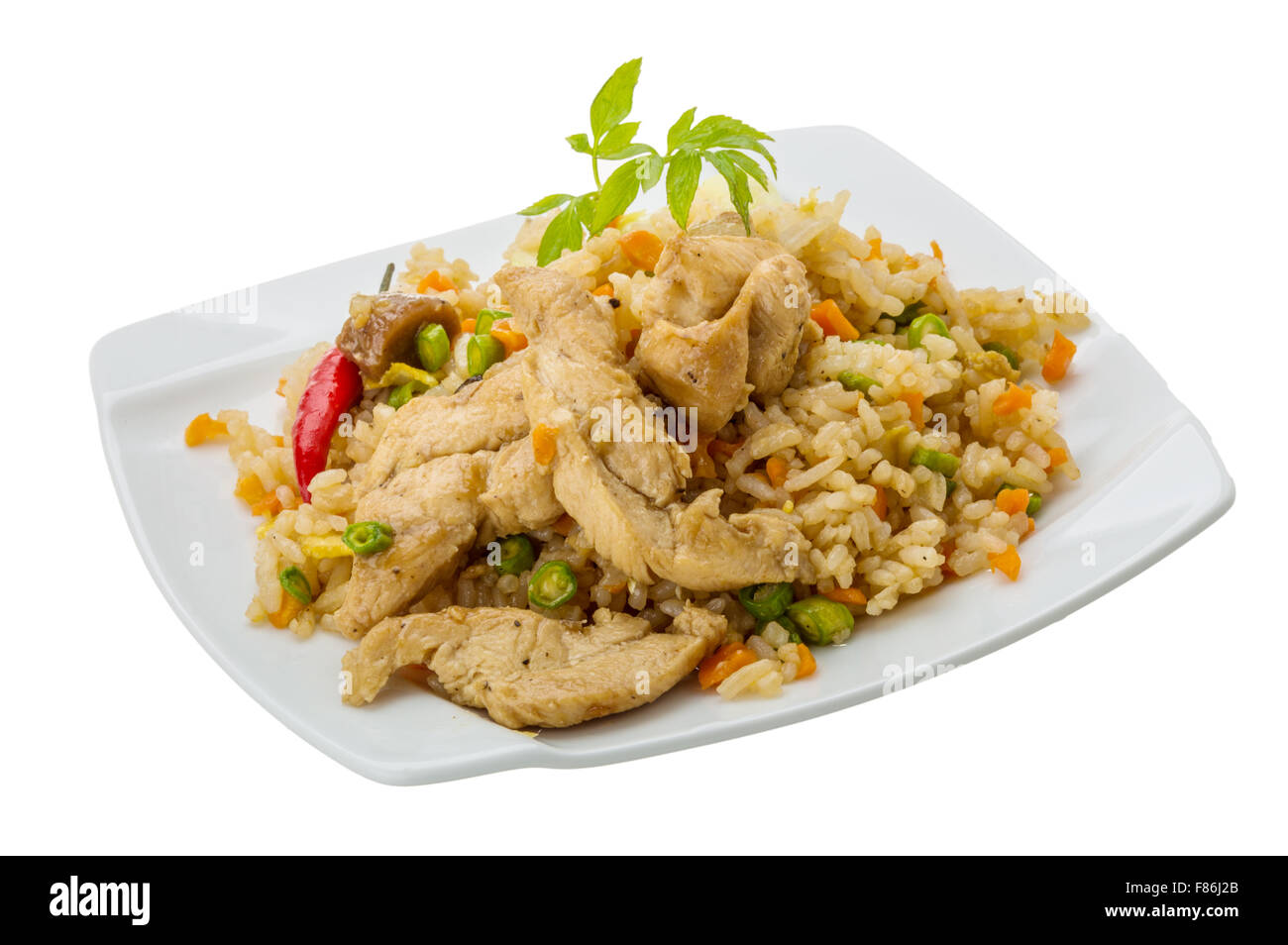 Fried rice with chicken - traditional asian food Stock Photo - Alamy