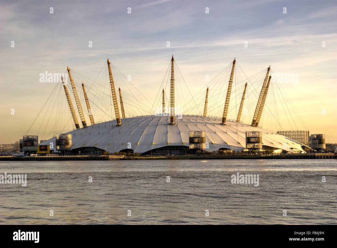 London's Millennium Dome O2 Arena with River Thames at Dusk Stock Photo ...