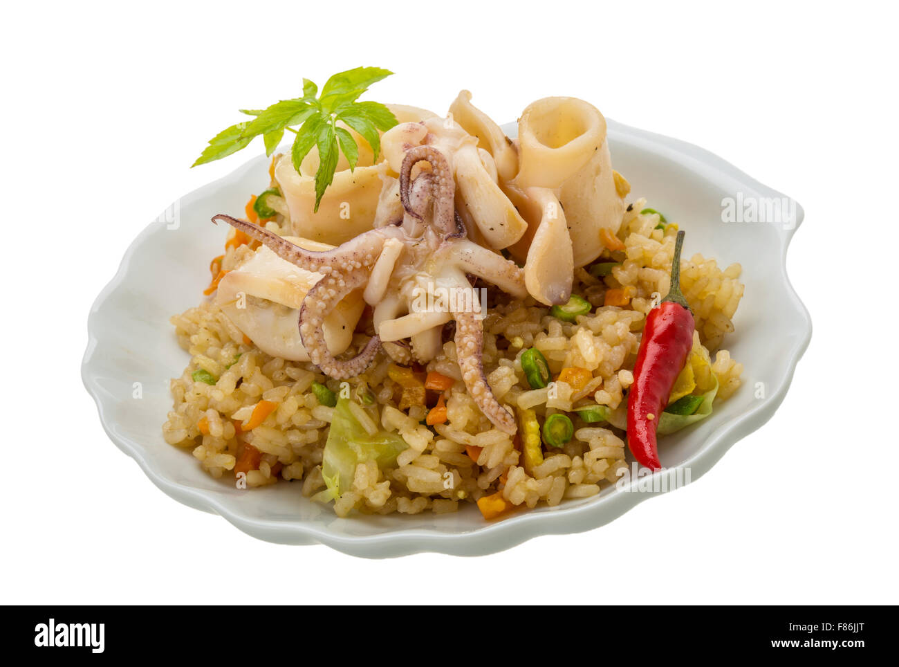 Fried rice with calamari - asian food Stock Photo - Alamy