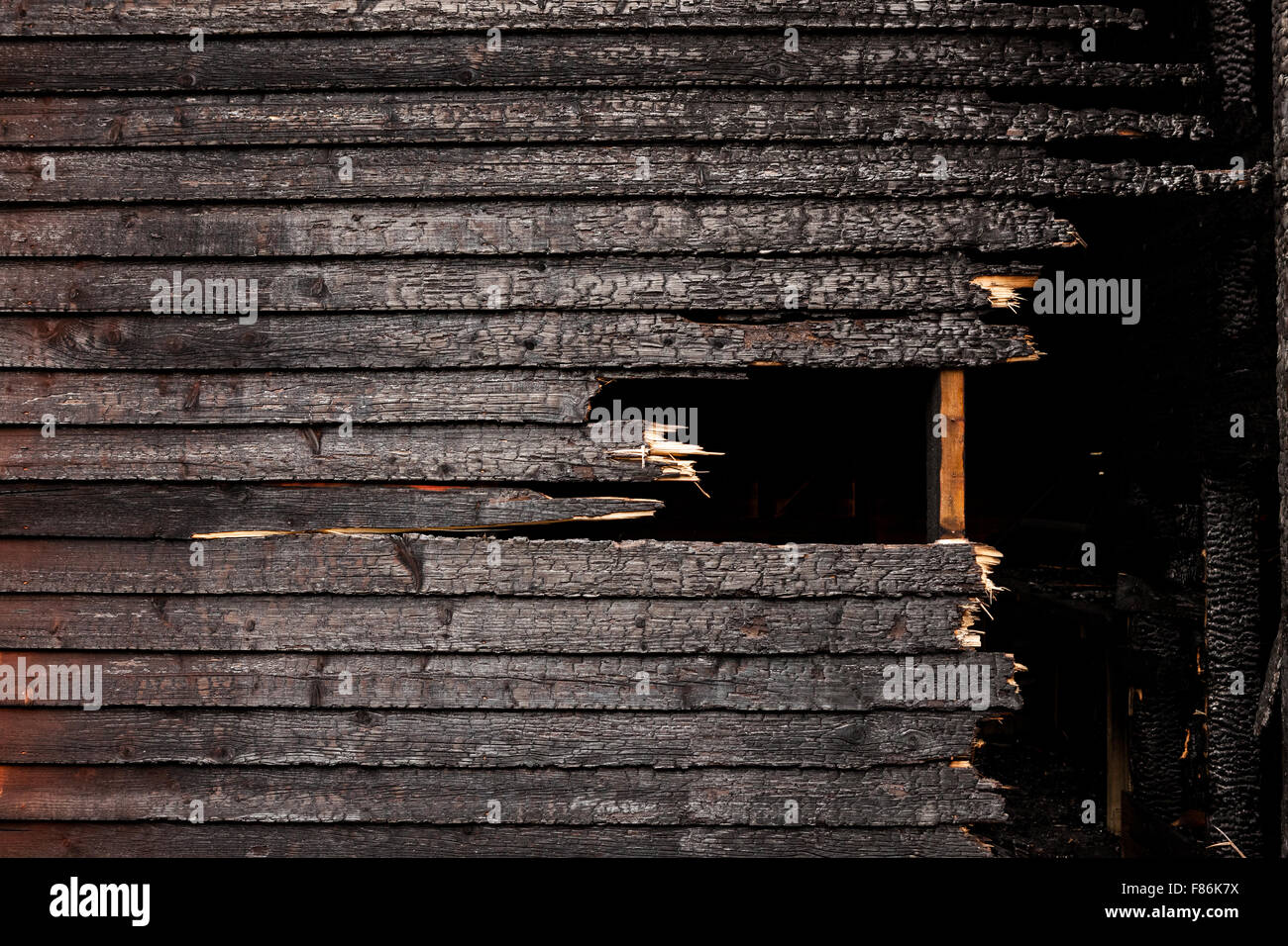 Burnt broken wood wall Stock Photo - Alamy