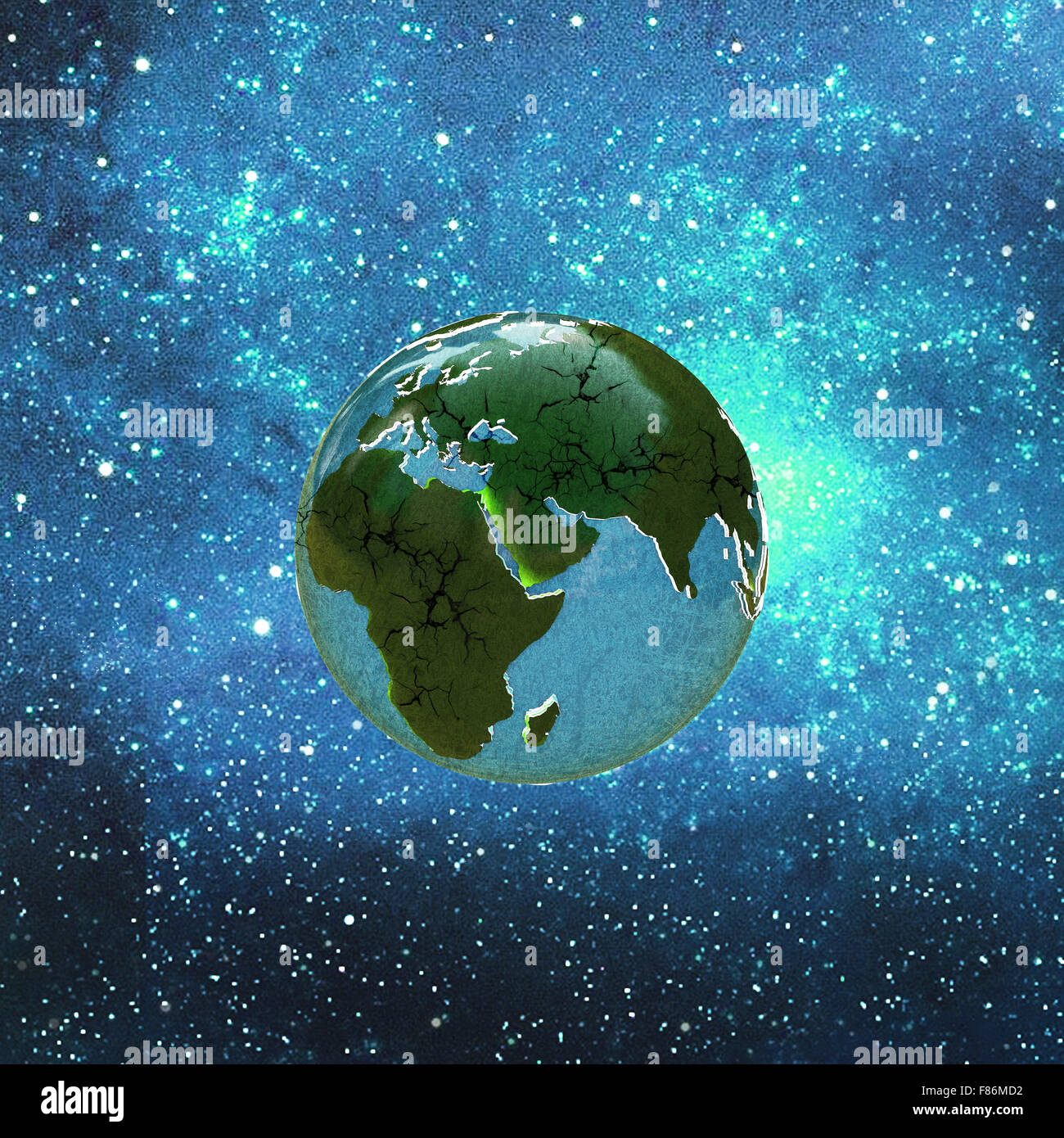 illustration of the planet earth with extruded cracked continents Stock ...