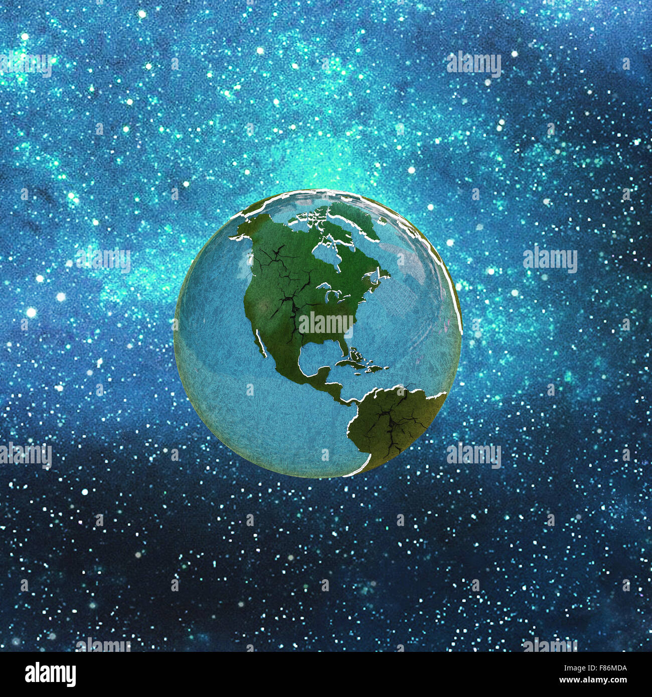 illustration of the planet earth with extruded cracked continents Stock ...