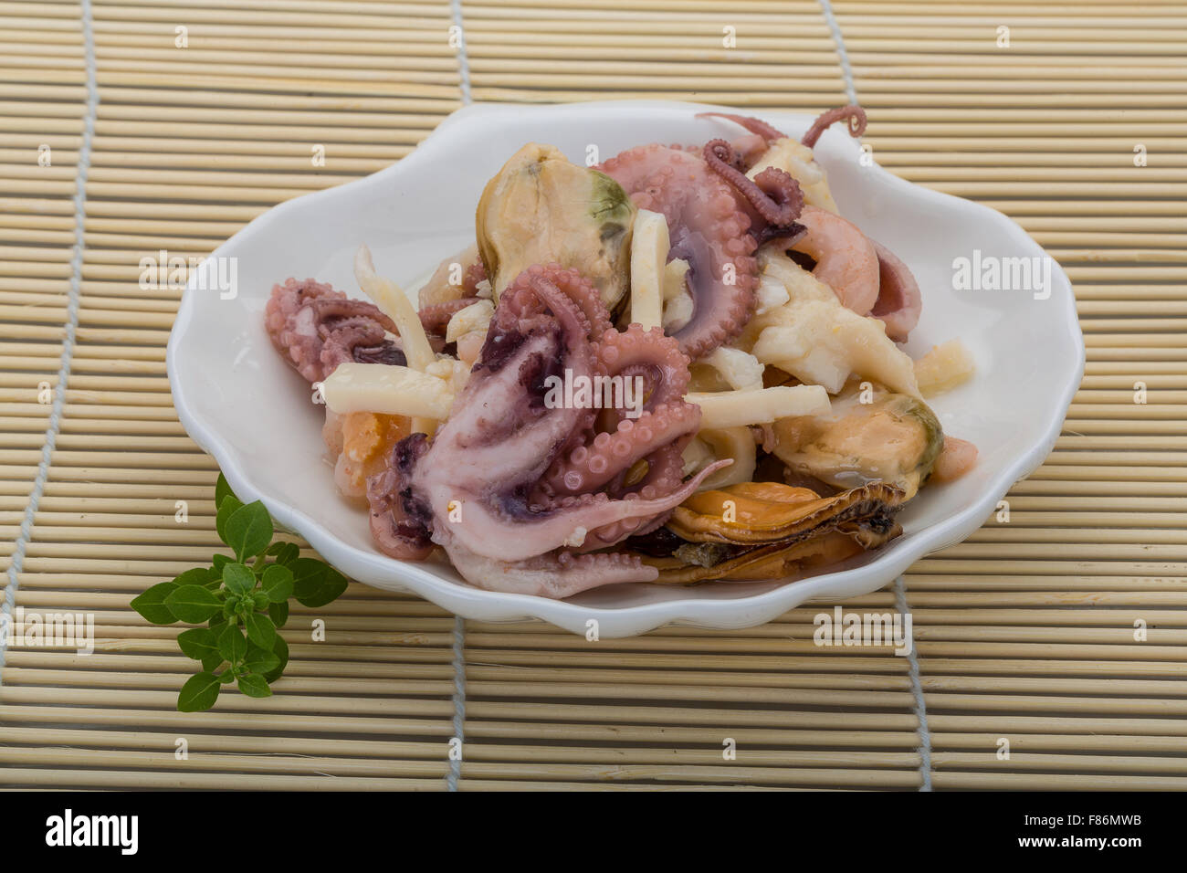 Seafood cocktail with octopus, shrimp, calamari and mussel Stock Photo ...