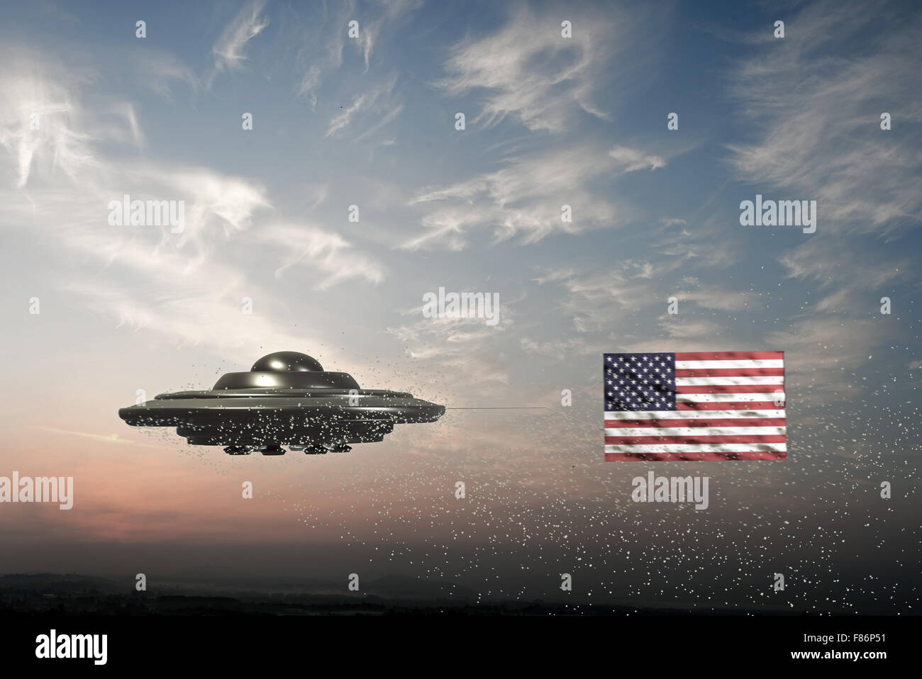 unidentified flying object with American flag on it Stock Photo - Alamy