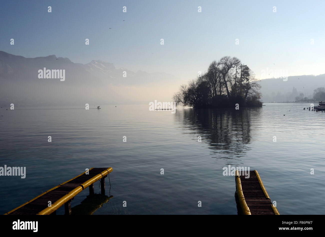 Large view of Annecy lake landscape in France and mountains Stock Photo ...
