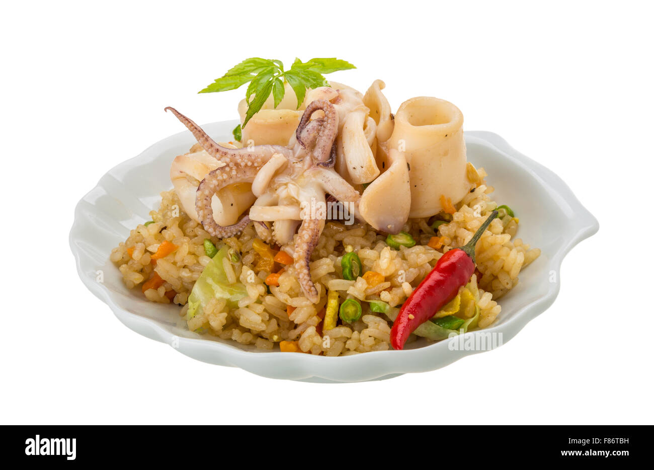 Fried rice with calamari - asian food Stock Photo - Alamy