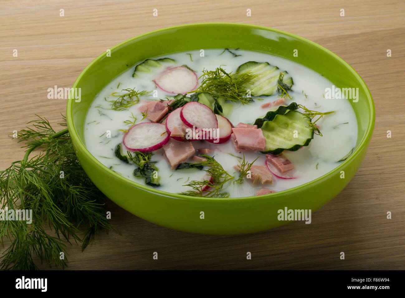 Traditional Russian cold soup - Okroshka Stock Photo - Alamy