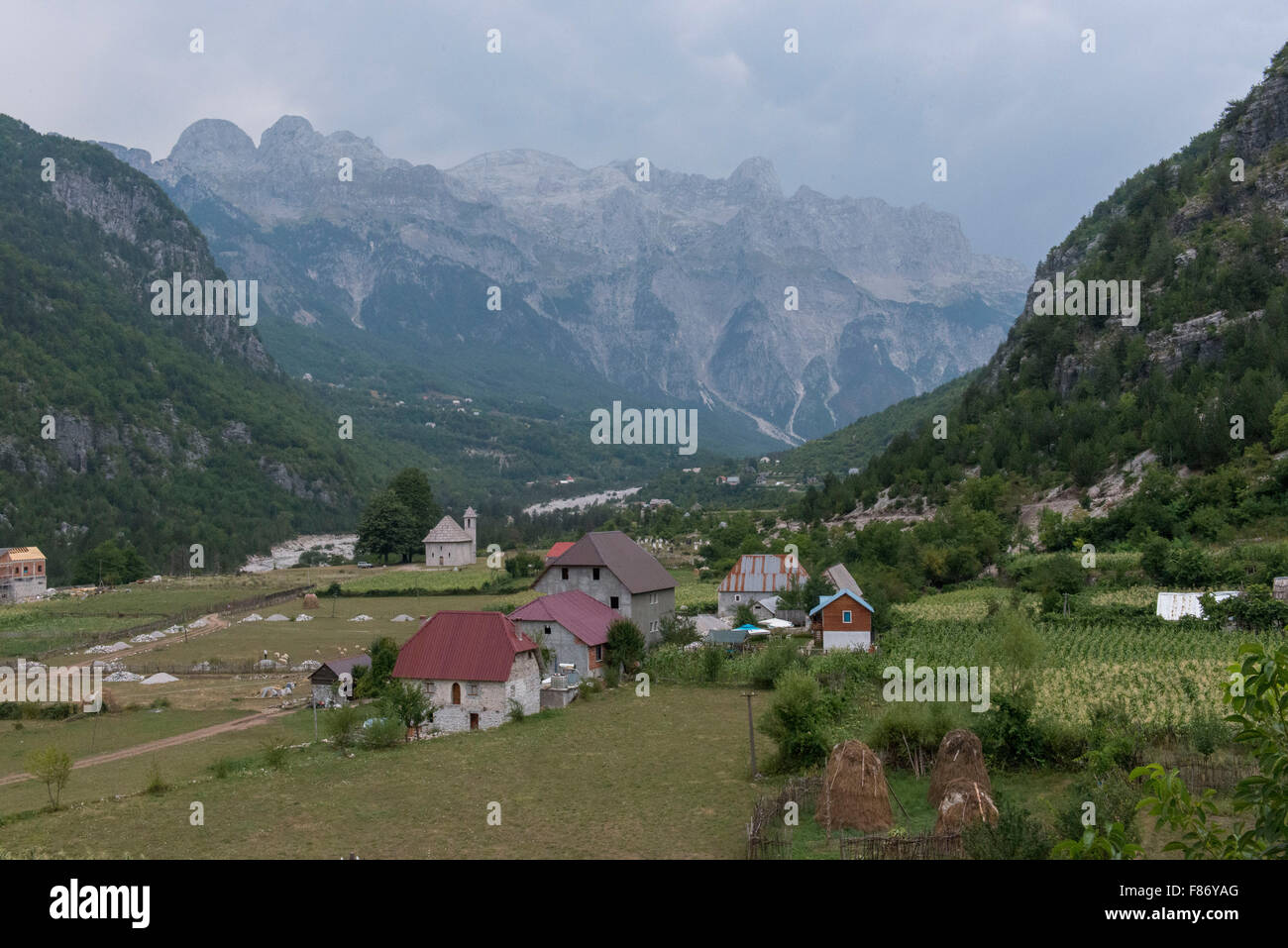 View Of Thethi Village & Mountains Stock Photo - Alamy