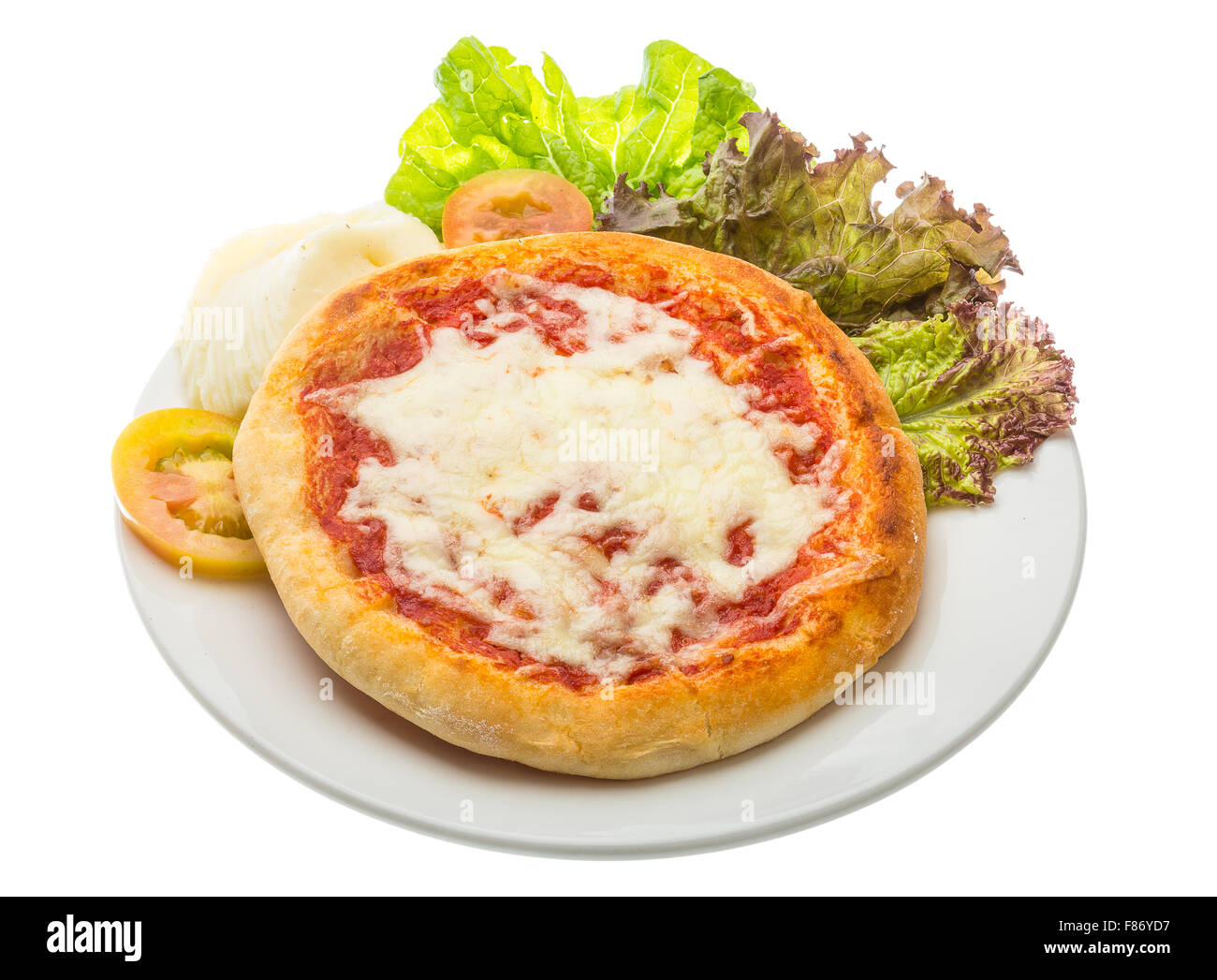 Round pizza with tomato and cheese Stock Photo - Alamy