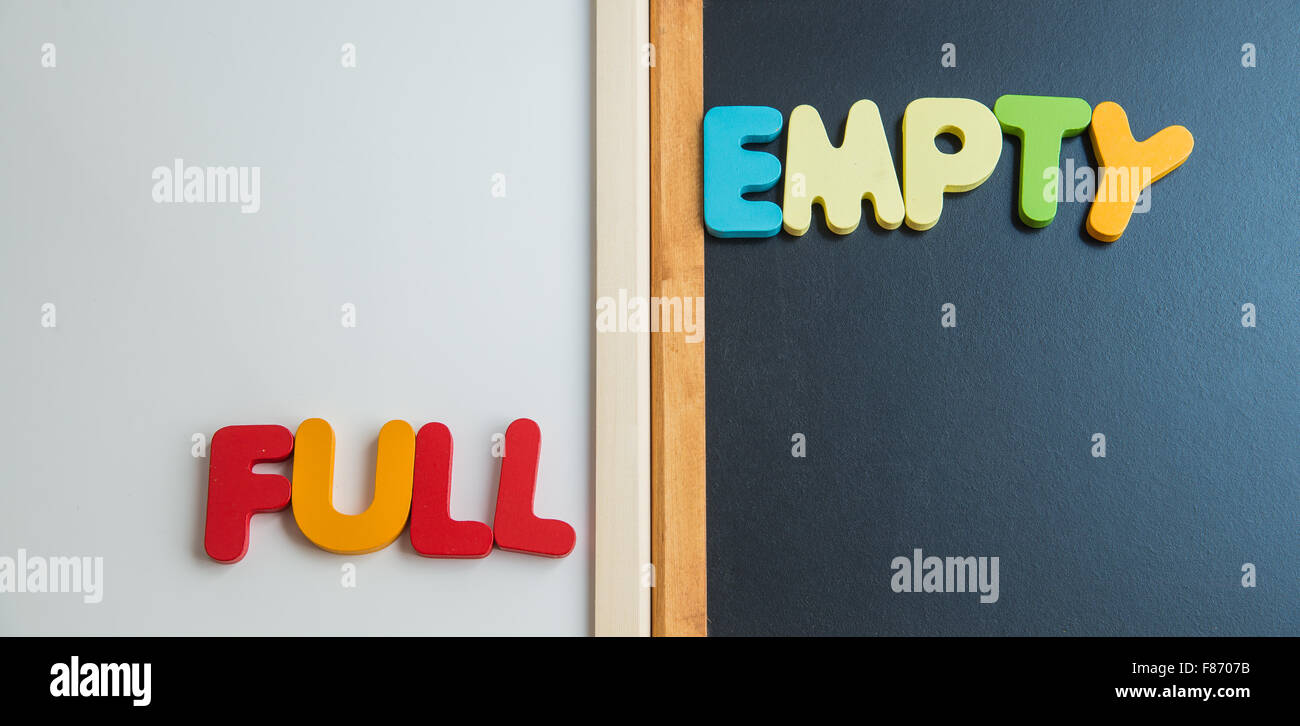 Wooden word FULL and EMPTY on black board and white board Stock Photo ...