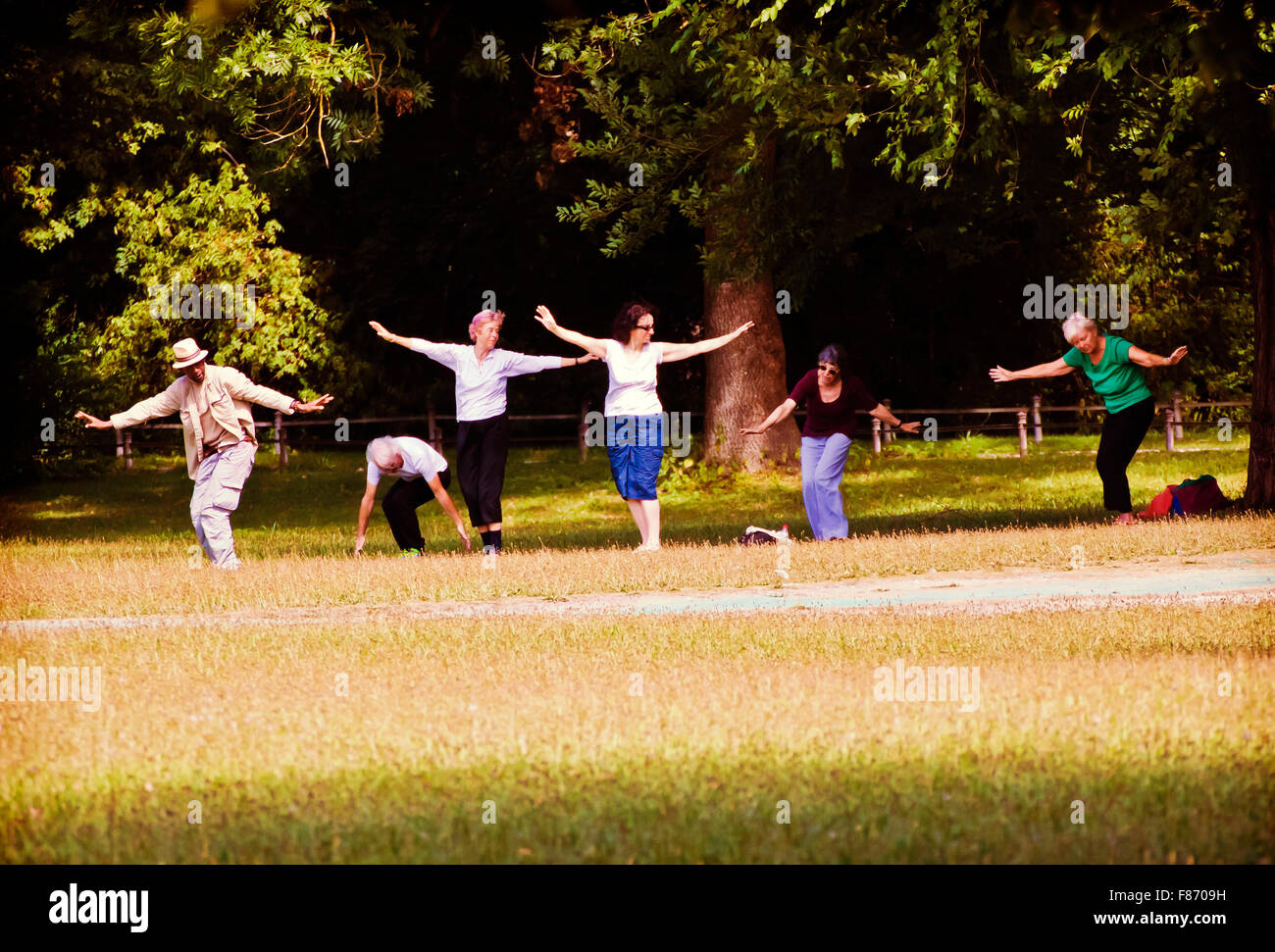 Munich, Germany - senior people enjoy working out leisurely with ...