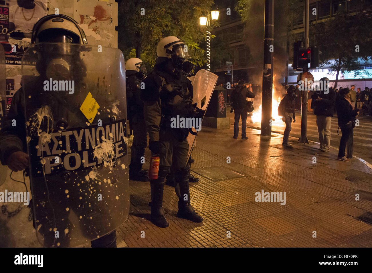 Athens, Greece. 6th Dec, 2015. A massive number of riot policemen is ...