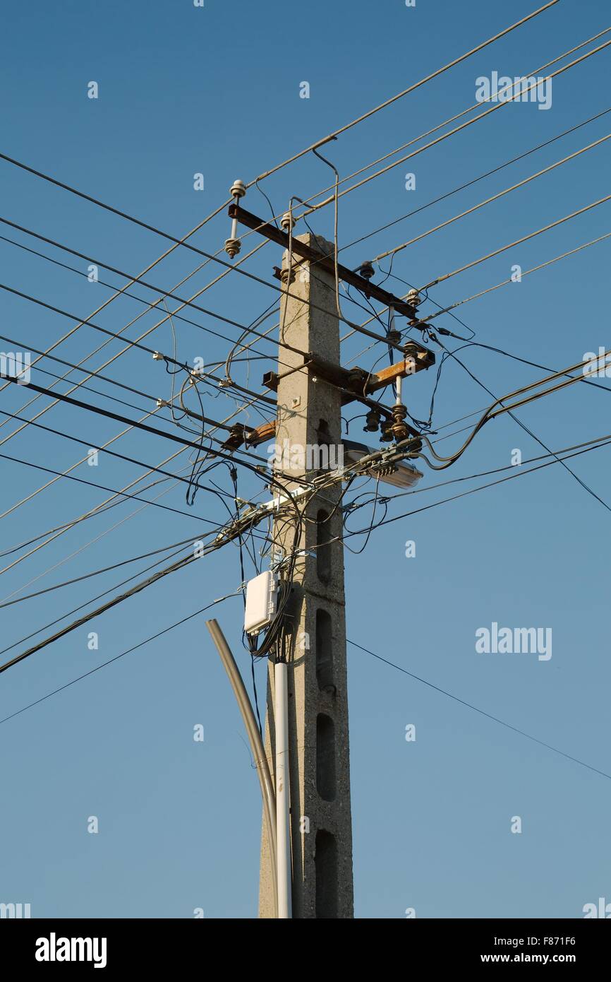 Electric Lines Column Stock Photo - Alamy