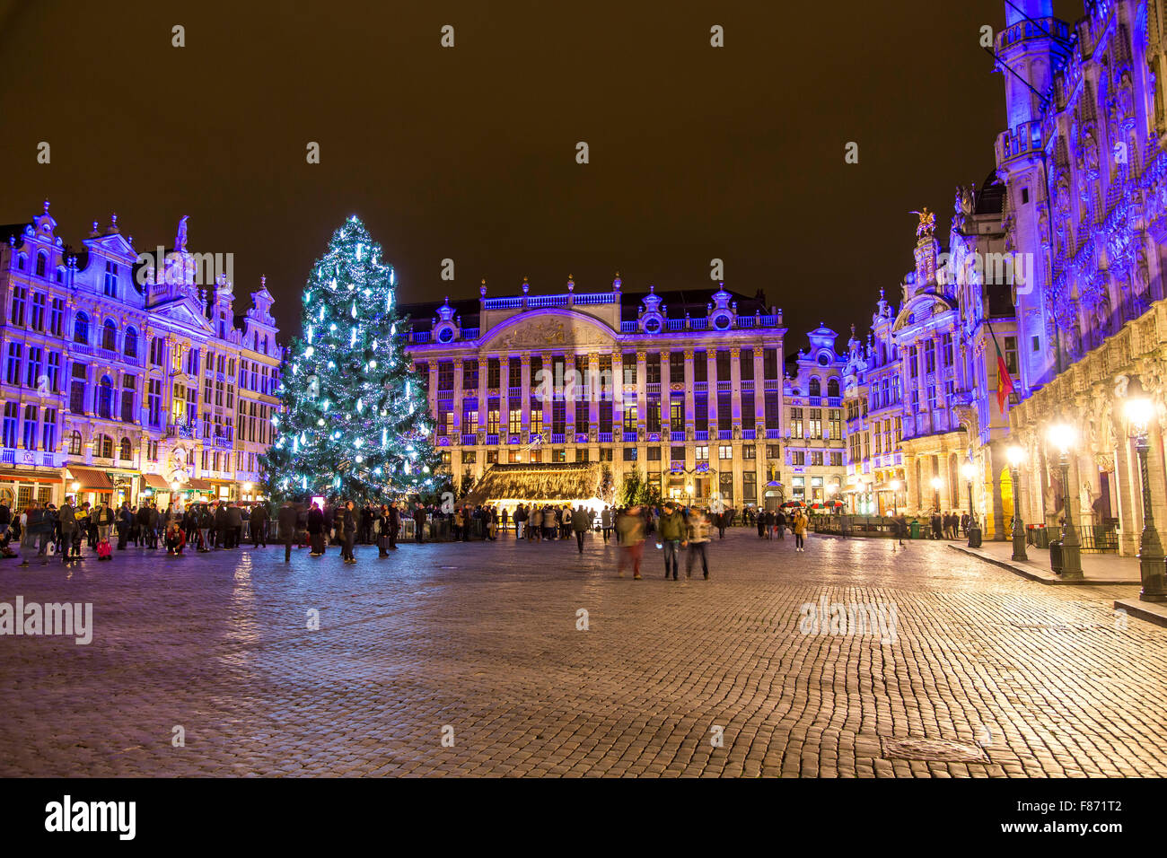 Christmas time in Brussels, Belgium, huge Christmas tree on the Grand ...