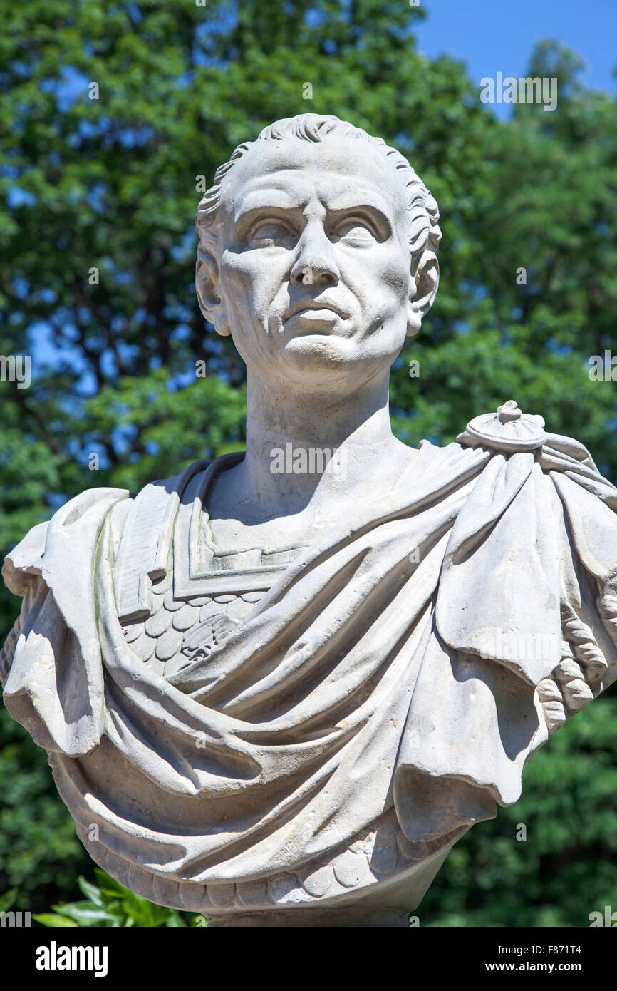 Bust of Julius Ceasar sculpture in front of the Old Orangery in the ...