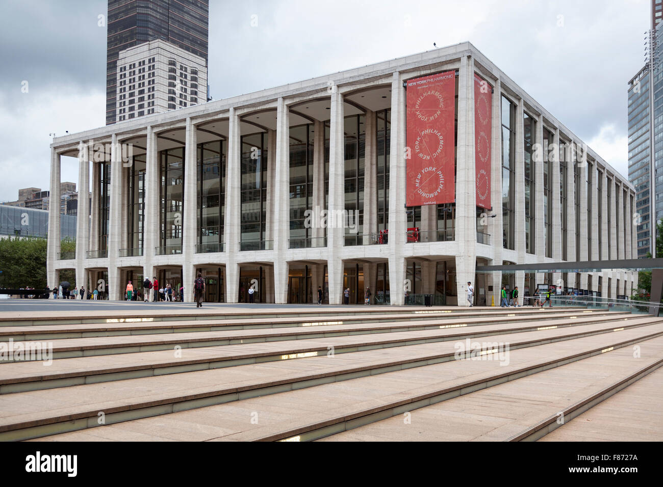 new york city, 12 september 2015: people walk near philharmonic ...