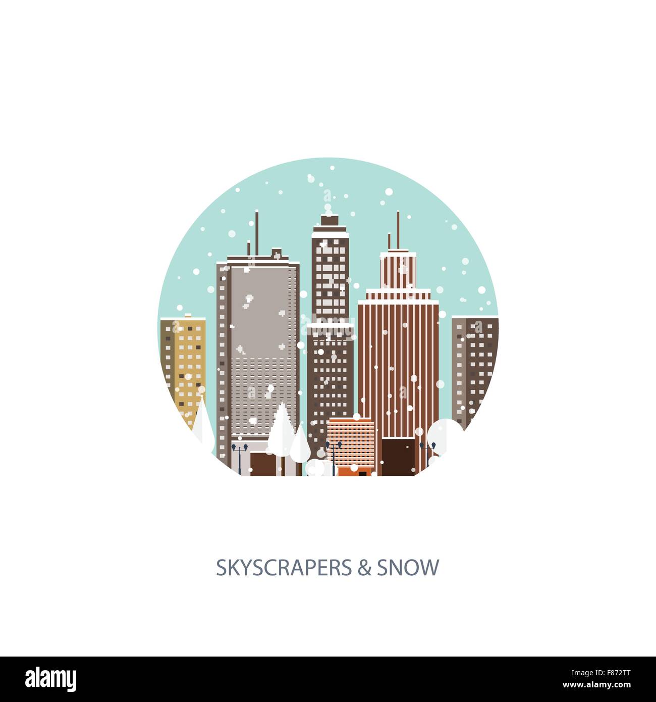 Vector illustration. Winter urban landscape. City with snow. Christmas ...