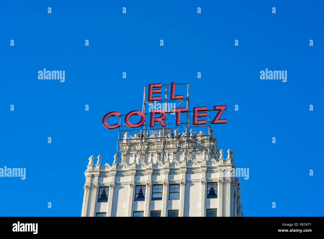 El Cortez Hotel, sign, building. San Diego, California, USA Stock Photo ...