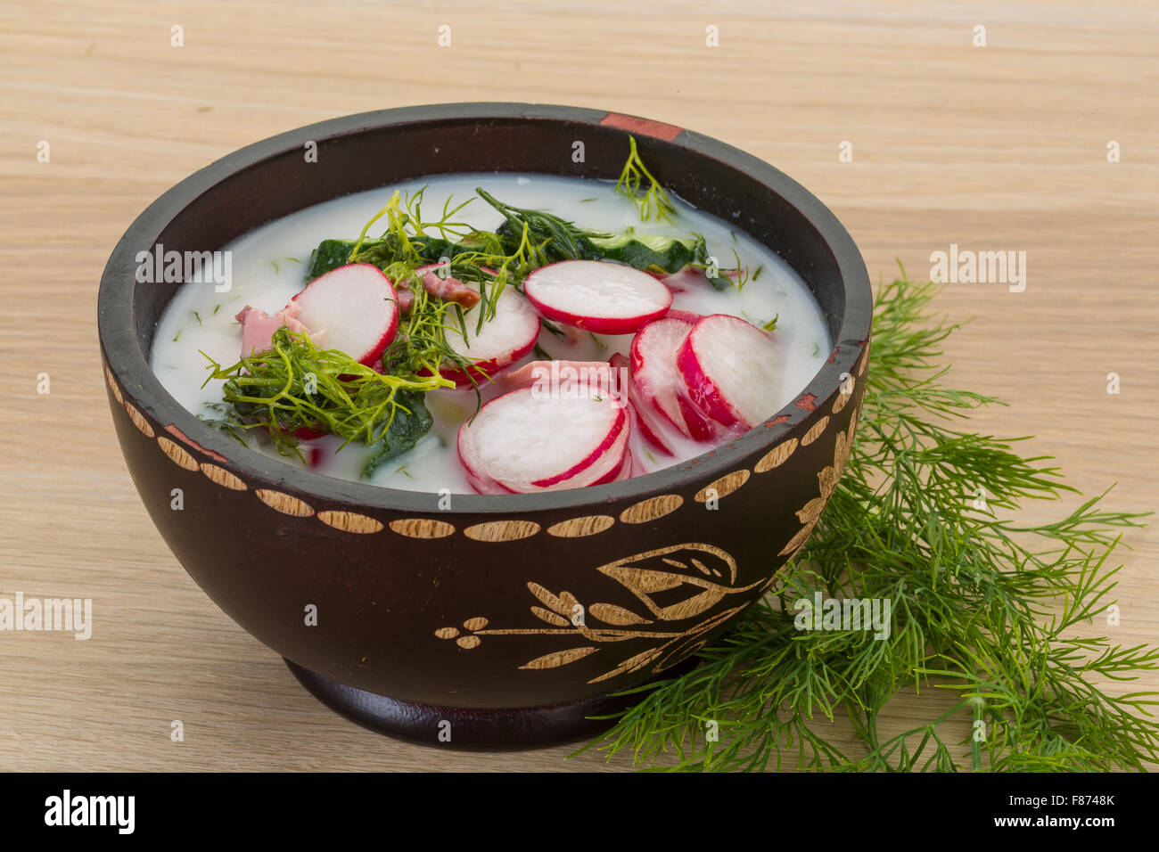 Traditional Russian cold soup - Okroshka Stock Photo - Alamy