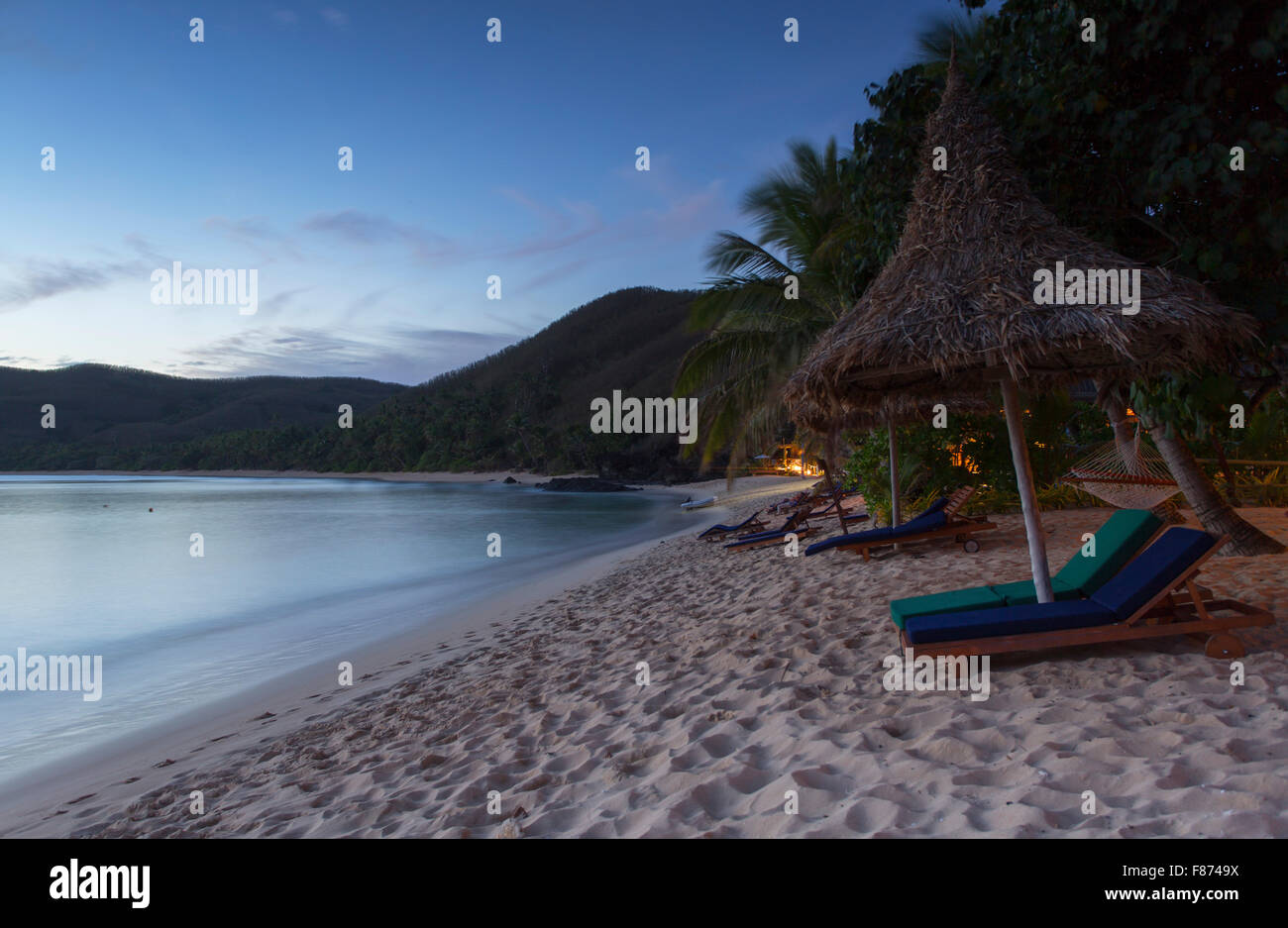 Octopus Resort at sunset, Waya Island, Yasawa Islands, Fiji Stock Photo ...
