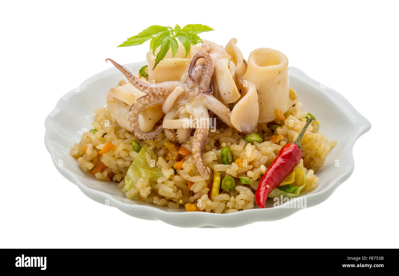 Fried rice with calamari - asian food Stock Photo - Alamy