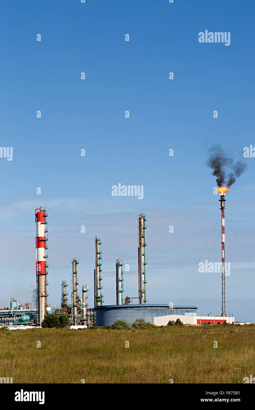 Burning off gas at industrial complex, Dunkirk Stock Photo - Alamy