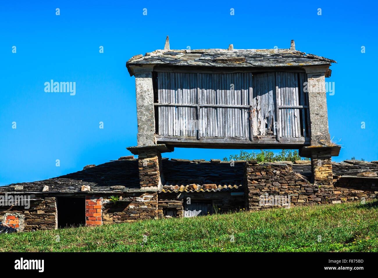 Pravia, old wooden building used as barn. Asturias, Spain Stock Photo ...