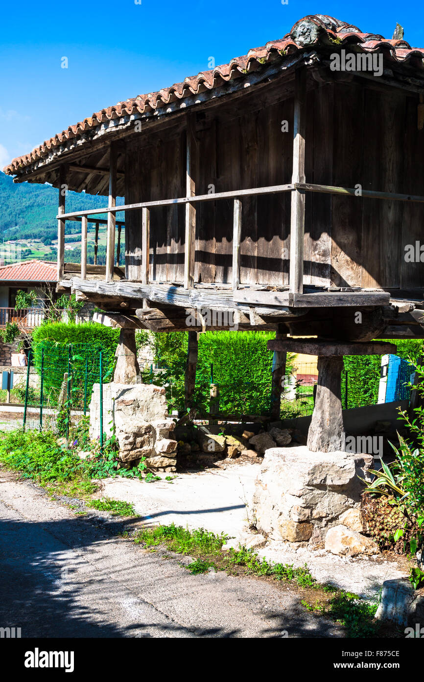 Pravia, old wooden building used as barn. Asturias, Spain Stock Photo ...