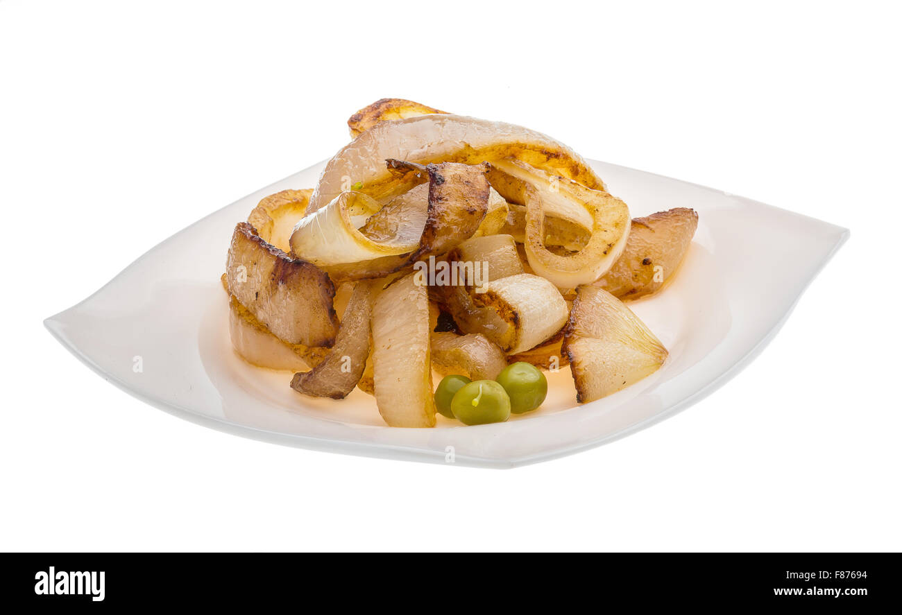 Fried gold onion snack isolated Stock Photo - Alamy