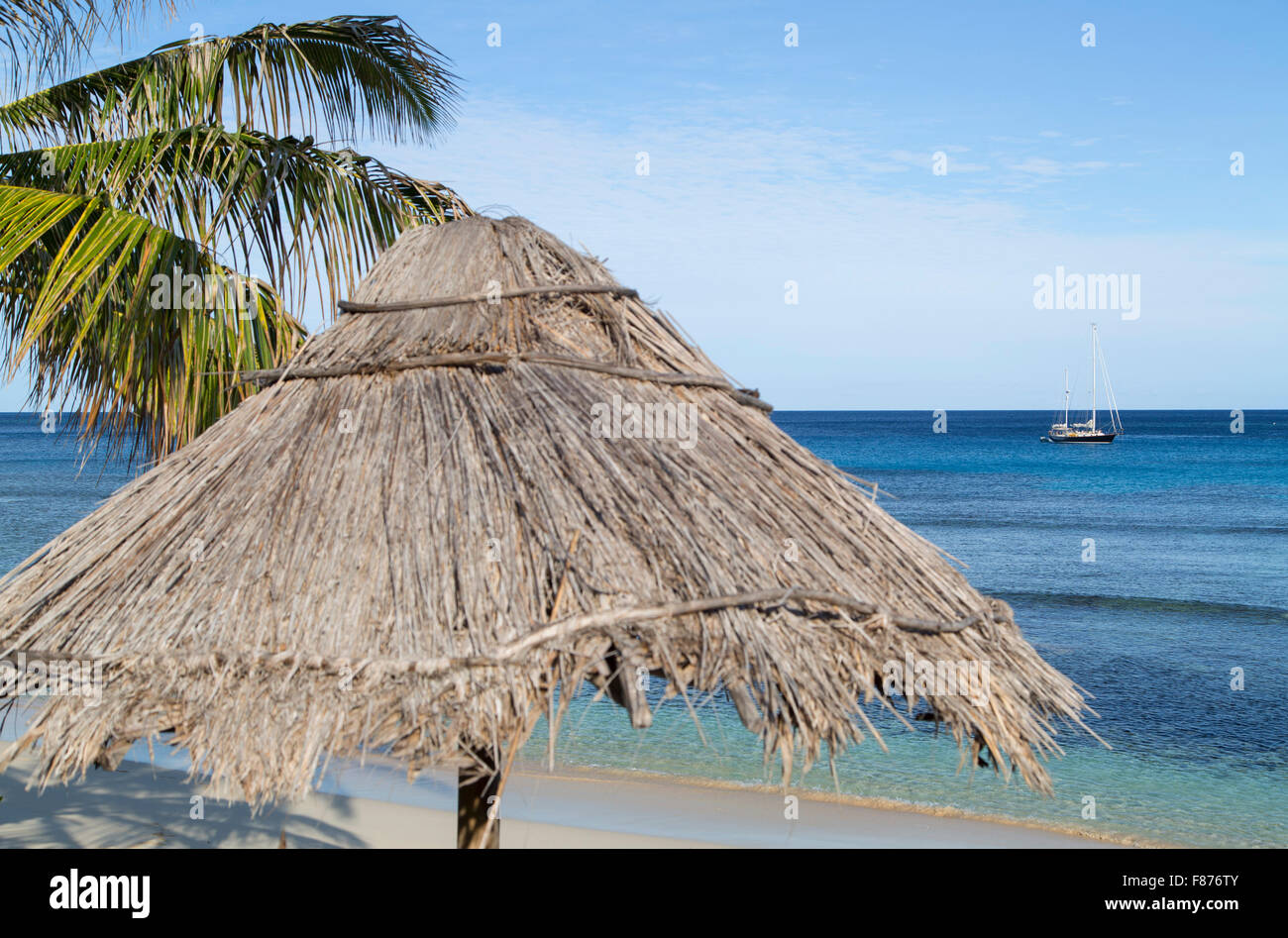 Yacht moored off Octopus Resort, Waya Island, Yasawa Islands, Fiji ...