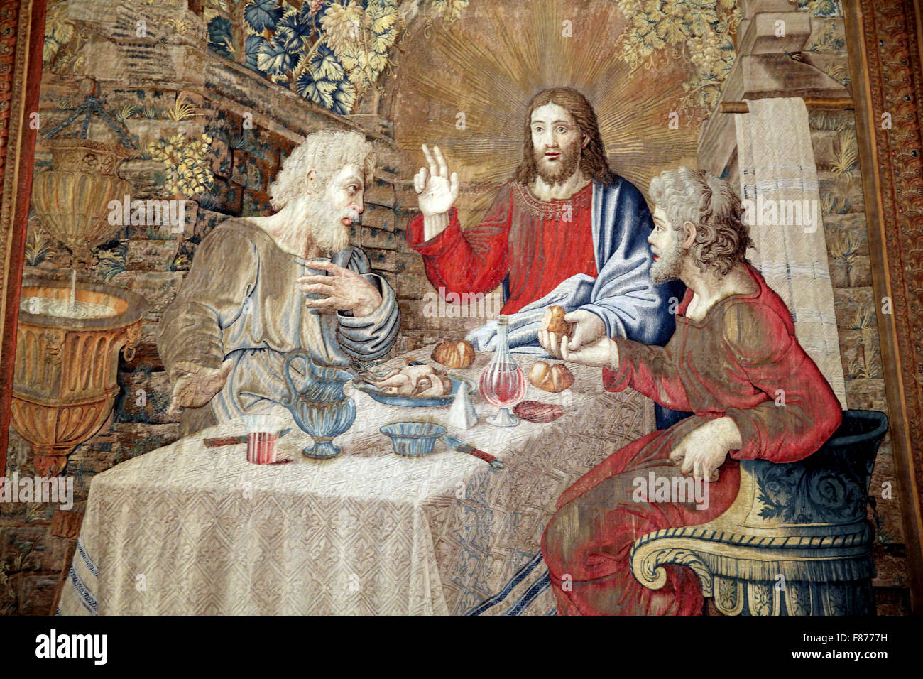 The tapestry "Supper at Emmaus" hanging in the Vatican Museum Stock ...