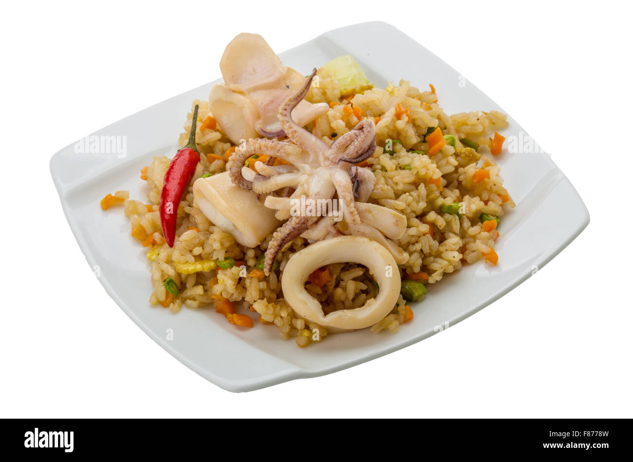 Fried rice with calamari - asian food Stock Photo - Alamy