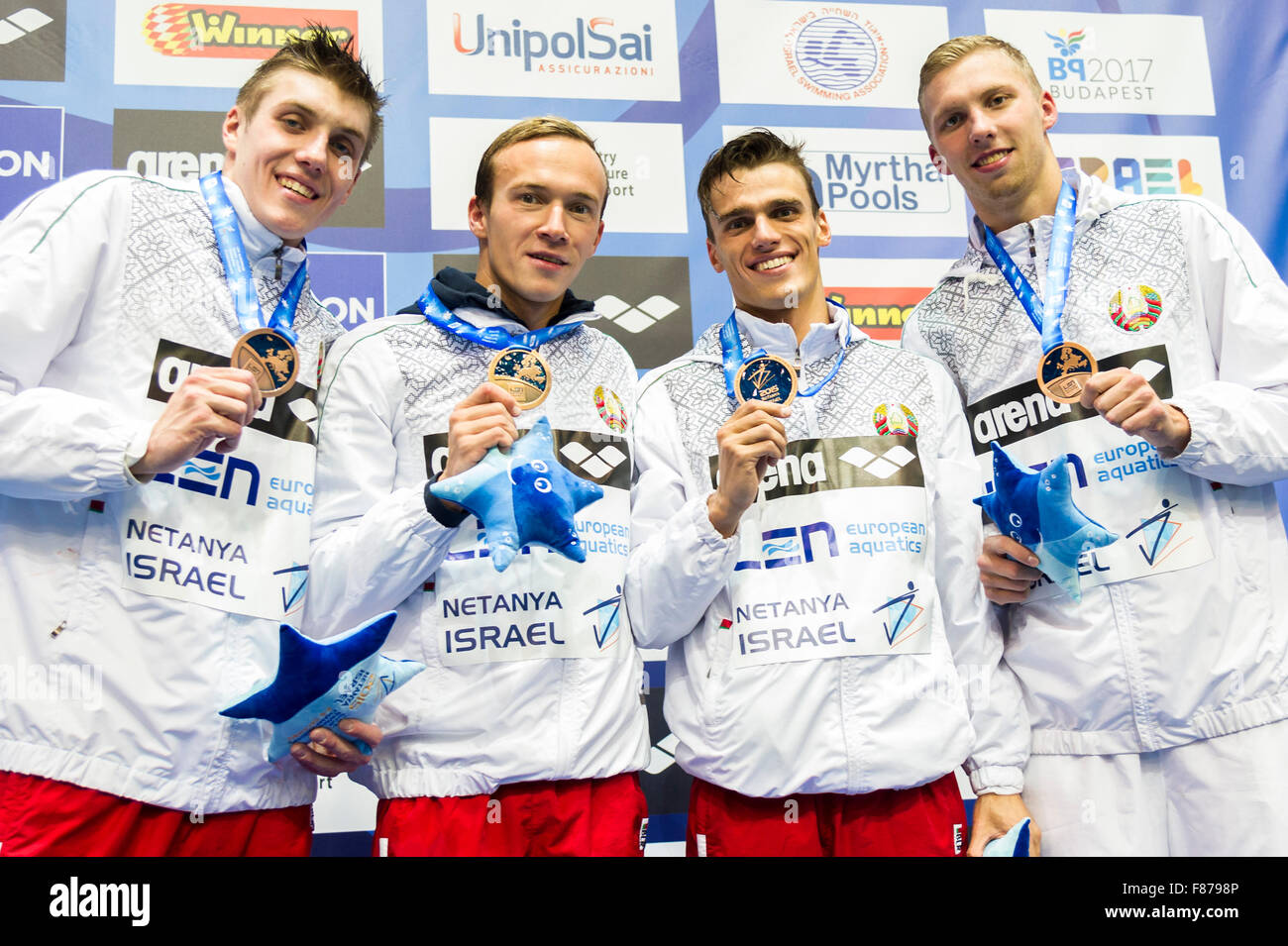 Netanya, Israel. 06th Dec, 2015. Belarus BLR Bronze Medal 4x50m Medley ...