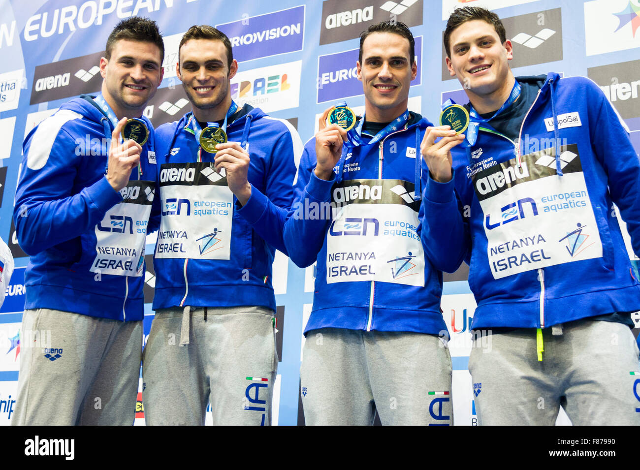 Netanya, Israel. 06th Dec, 2015. Italy ITA Gold Medal 4x50m Medley Men ...